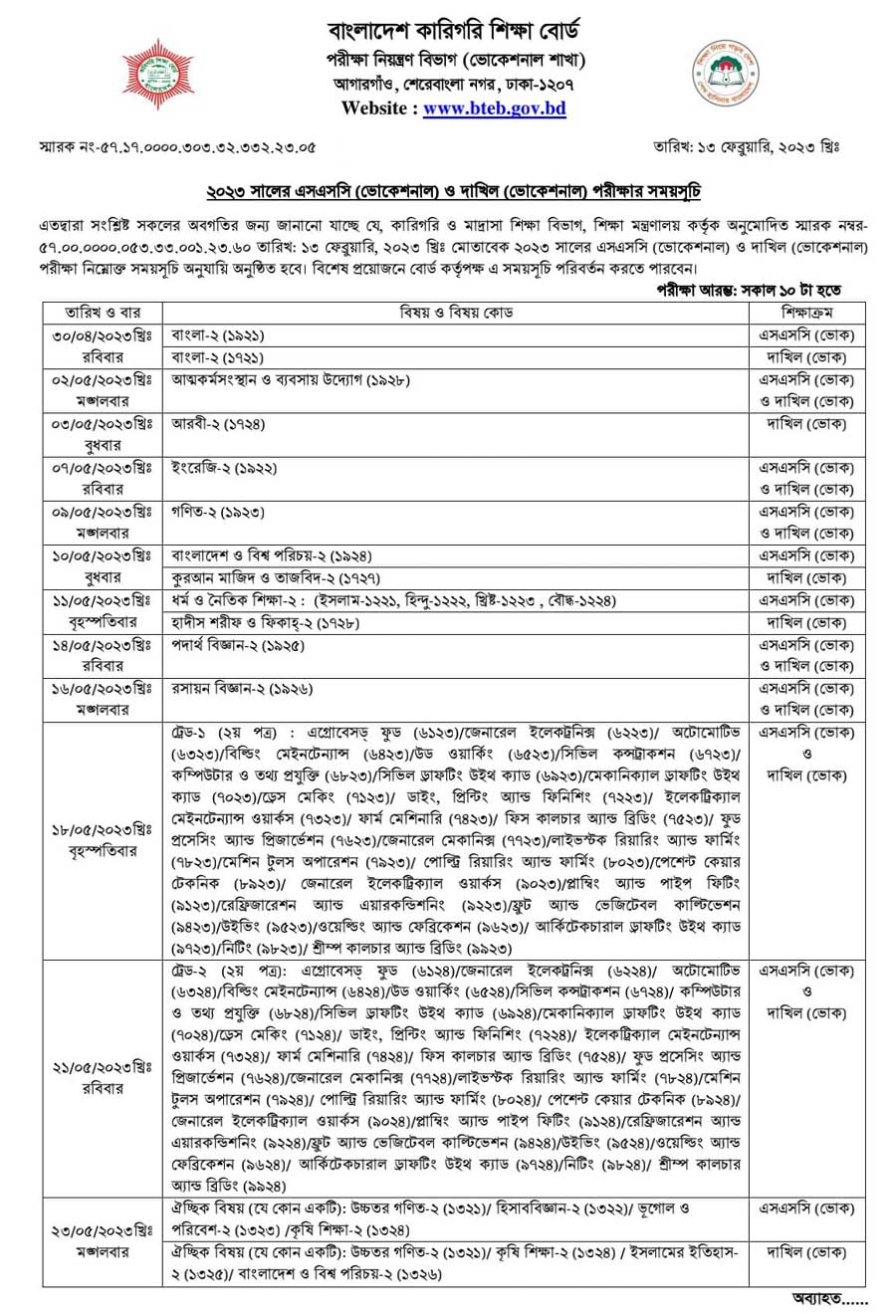 SSC Vocational Exam Routine 2023 With PDF New BDJobsEdu SSC Vocational Exam Routine 2023 With PDF New BDJobsEdu